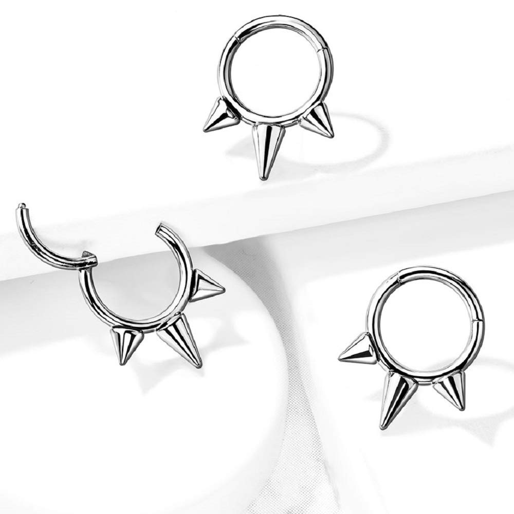 Pierced Owl 16GA G23 Implant Grade Titanium Spiked Cartilage Helix Daith Septum Hinged Segment Ring (Black)