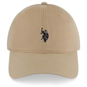 u.s. polo assn. mens u.s. polo assn. washed twill cotton adjustable hat with pony logo and curved brim baseball cap, khaki, one size us