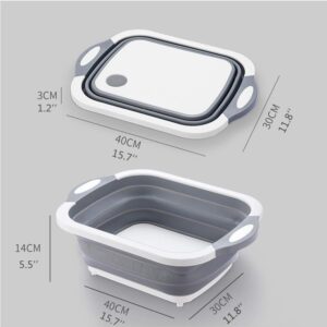 Girl and Cat Collapsible Cutting Board, Foldable Wash Basin with Colander Portable Washing Sink Silicone Dish Tub for Camping, Outdoor, BBQ, Kitchen, Picnic, Hiking, Gray