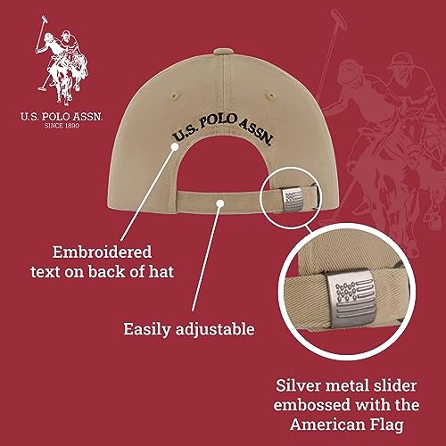 U.S. Polo Assn. mens U.s. Polo Assn. Washed Twill Cotton Adjustable Hat With Pony Logo and Curved Brim Baseball Cap, Khaki, One Size US