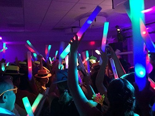 100 LED Foam Sticks Multi Color Flashing Glow Wands, Batons, Strobes, 3 Flashing Modes - Party, DJ, Concerts, Festivals, Birthdays, Weddings, Events, Promotions