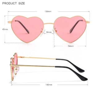 Polarized Heart Shaped Sunglasses for Women Metal Frame Cute Lovely Glasses 100% UV Protection (Gold/Clear Pink)