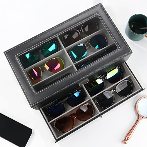 ProCase Sunglass Organizer for Dad Gift, 12 Slots Multiple Glasses Organizer Multi Leather Eyeglass Display Case -Black