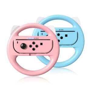 momen switch steering wheel for nintendo switch accessories，racing wheels for mario kart 8 deluxe，compatible with switch joycon controllers, 2 pack，blue & pink