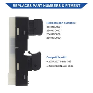 Obaee Master Power Window Switch Compatible with 2005 2006 2007 Infiniti G35, 2003 2004 2005 2006 2007 2008 Nissan 350Z (2 door), Replaces 25401CD02A 25401CD02D 2 AUTO