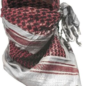 M MCGUIRE GEAR Shemagh Tactical Scarf, Middle Eastern Desert Scarf, Arab Scarf, Keffiyeh, Military Style, 42" x 42", Bandana, Hood, White/Red, 100% Cotton