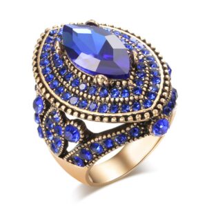 ckhao women ring - big size antique gold plated turkish style blue gemstone vintage ring women jewelry j0769blue (7)