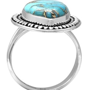 YoTreasure Blue Copper Turquoise Solid 925 Sterling Silver Ring Jewelry