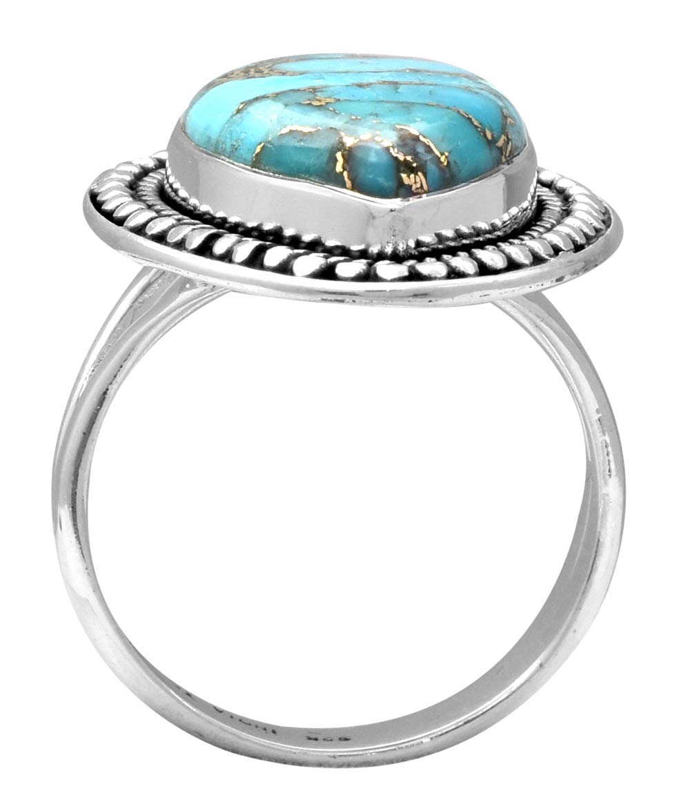 YoTreasure Blue Copper Turquoise Solid 925 Sterling Silver Ring Jewelry