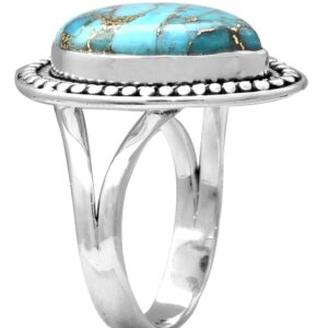 YoTreasure Blue Copper Turquoise Solid 925 Sterling Silver Ring Jewelry