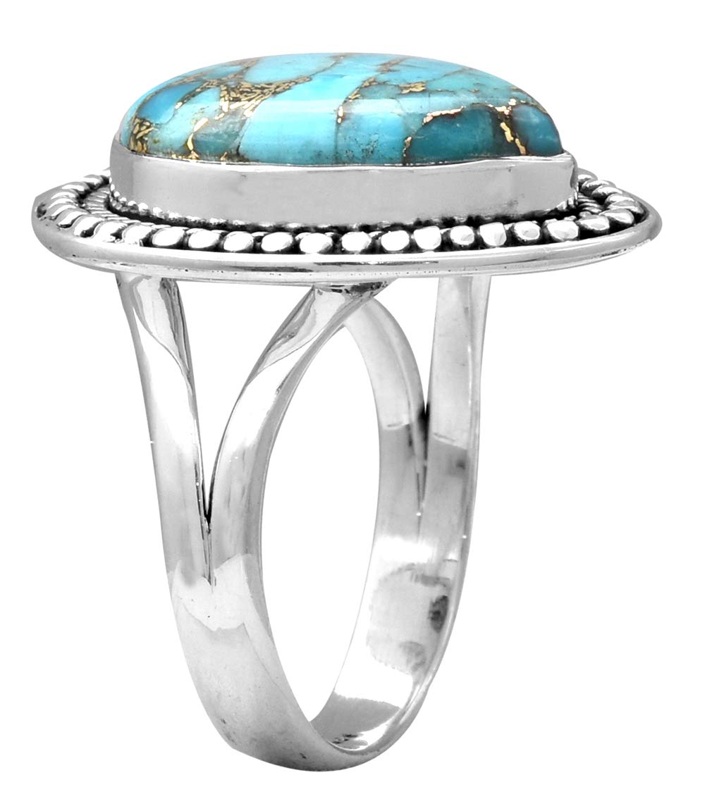 YoTreasure Blue Copper Turquoise Solid 925 Sterling Silver Ring Jewelry