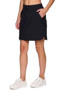 rbx active longer length skort for women, quick drying woven pickleball golf skort with pockets for tennis, hiking, running long length black s