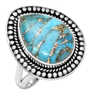 yotreasure blue copper turquoise solid 925 sterling silver ring jewelry