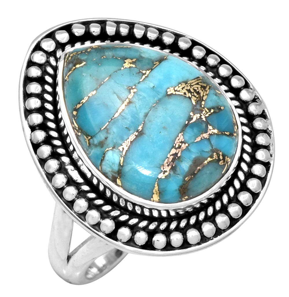 YoTreasure Blue Copper Turquoise Solid 925 Sterling Silver Ring Jewelry