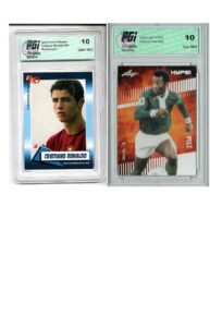 2) pele 2020 leaf hype! #45 & cristiano ronaldo rookie review card lot pgi 10