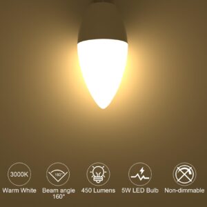 ORALUCE E12 LED Candelabra Light Bulbs - 40 Watt Equivalent, 3000K Warm White Chandelier Non-dimmable, Type B Light Bulb for Ceiling Fan, 5W 450LM 6 Pack