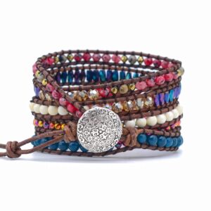 Teepollo Handmade Jasper Turquoise Amethyst Boho Wrap Bracelets for Women-Healing Natural Stone Beads Crystal Bohemian Bracelets Collection for Women Girl