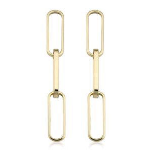 14k yellow gold paper clip link chain drop earrings (1.7 inches long)