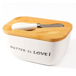 butter dish with lid for countertop – butter keeper – butter holder – butter container – butter dish with lid and knife – butter tray – butter saver – ceramic butter dish with kinfe holder by uni-thgt