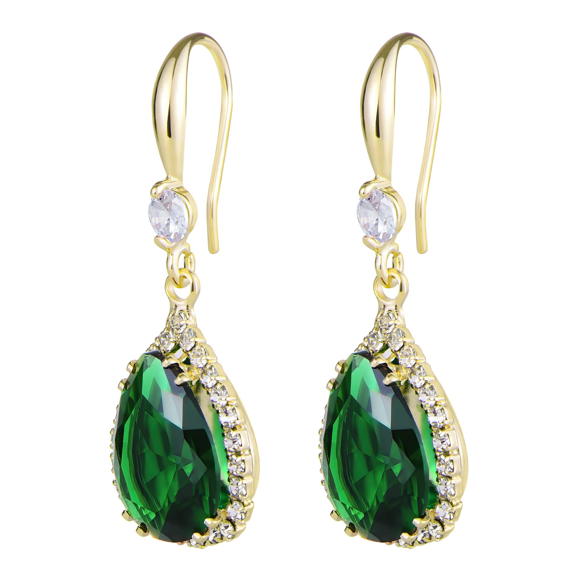 Linawe Emerald Green Earrings for Women Trendy, 14K Gold faux Diamond Rhinestone Cubic Zirconia Crystal Earrings, Teardrop Birthstone Lime Green Earrings, Wedding Jewelry Set