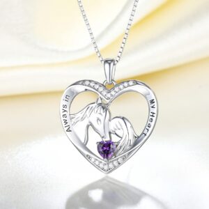 YL Horse Necklace 925 Sterling Silver Heart Pendant Created Amethyst Animals Jewelry for Women