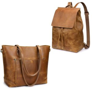 s-zone women genuine leather tote bag shoulder handbag bundle with backpack purse