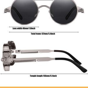 Weewooday 4 Pieces Retro Round Steampunk Sunglasses Vintage Hippie Style Circle Lens Metal Frame Eyewear for Men Women (Red, Black, Gray Lens)