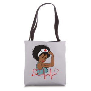 womens black strong nurse afro love melanin african american tote bag