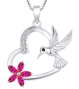 yl hummingbird necklace 925 sterling silver heart pendant created ruby flower jewelry for women