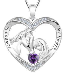 yl horse necklace 925 sterling silver heart pendant created amethyst animals jewelry for women