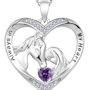 YL Horse Necklace 925 Sterling Silver Heart Pendant Created Amethyst Animals Jewelry for Women