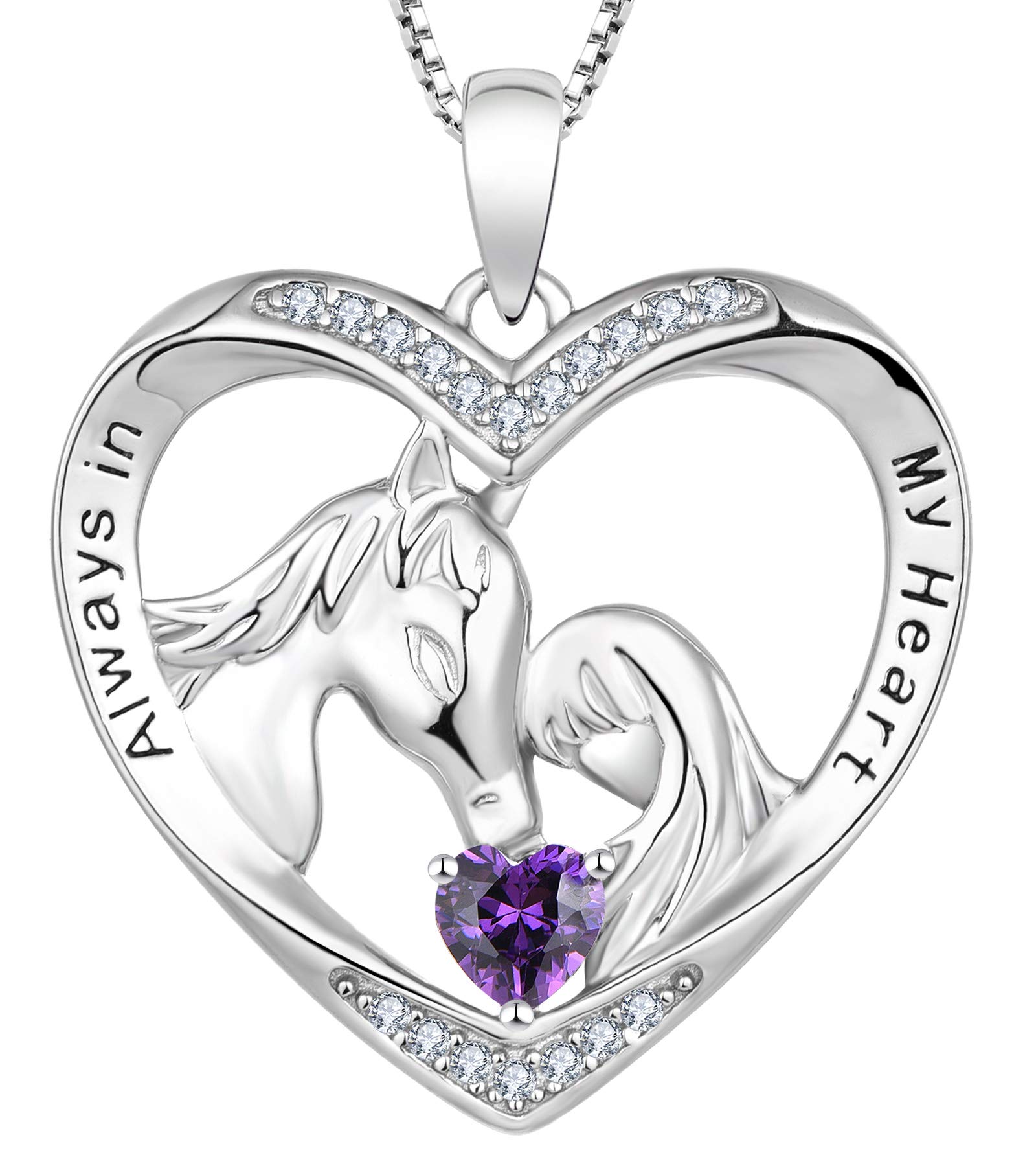 YL Horse Necklace 925 Sterling Silver Heart Pendant Created Amethyst Animals Jewelry for Women