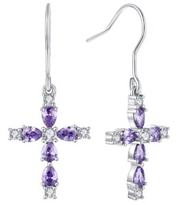 yl cross earrings 925 sterling silver halo dangle earrings created amethyst religious jewelry christian baptism gifts