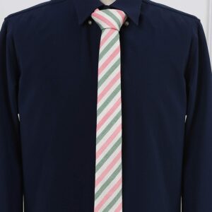 Allegra K Men's Stripe Necktie Self-Tied Linen Slim Ties for Business Casual One Size Green Pink