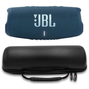 jbl charge 5 waterproof portable speaker with built in powerbank and gsport carbon fiber case (blue)