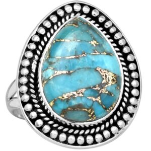 YoTreasure Blue Copper Turquoise Solid 925 Sterling Silver Ring Jewelry