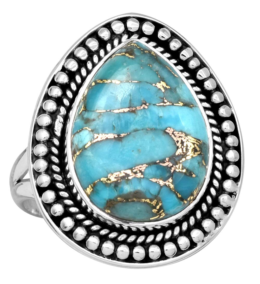 YoTreasure Blue Copper Turquoise Solid 925 Sterling Silver Ring Jewelry