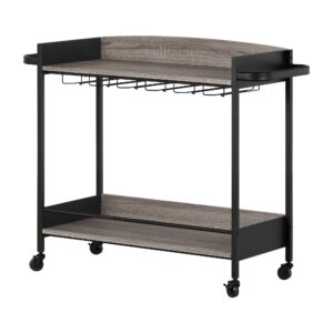 south shore city life bar cart with wine glass rack, black and faux carrara marble