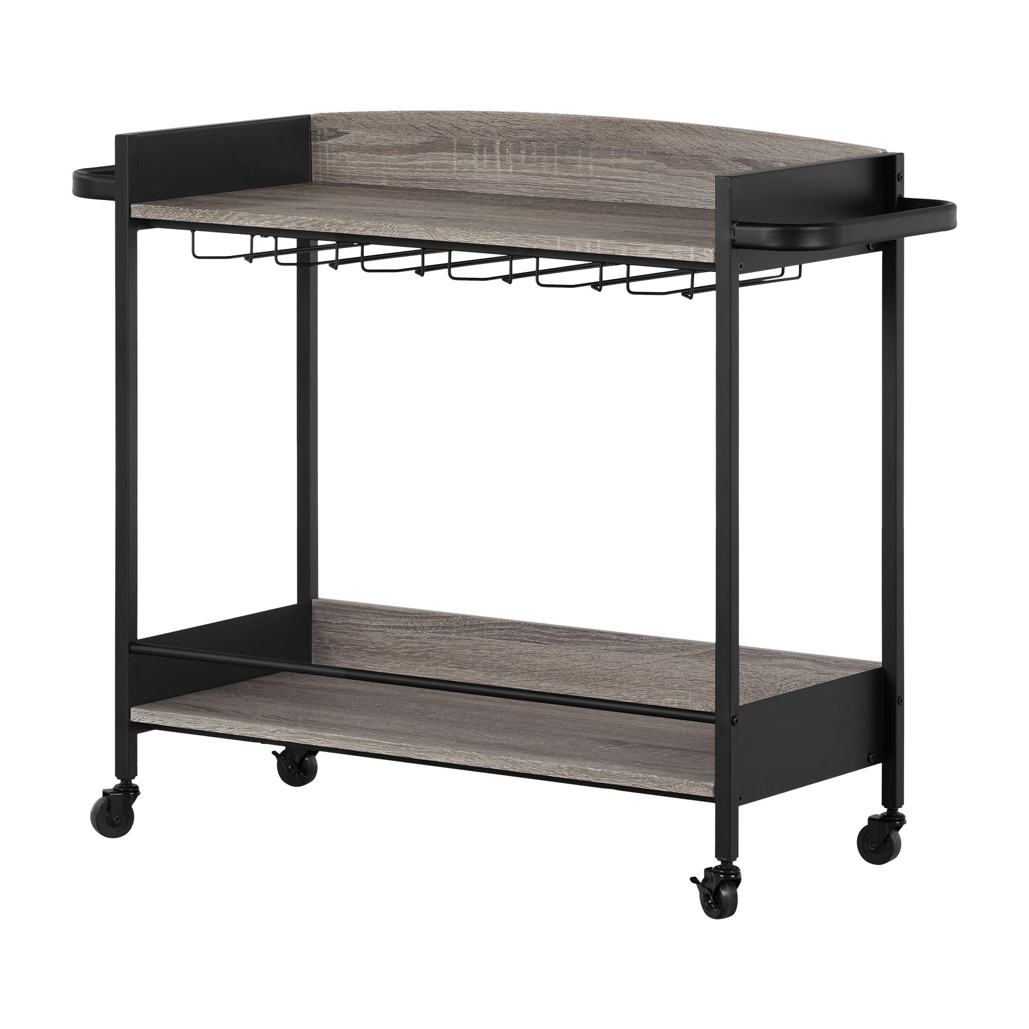 South Shore City Life Bar Cart with Wine Glass Rack, Black and Faux Carrara Marble