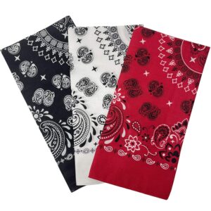 vamqor 3pcs bandana for women and men 100% cotton custom fashion paisley design multifunctional outdoor square handkerchief（1 pack assorted）