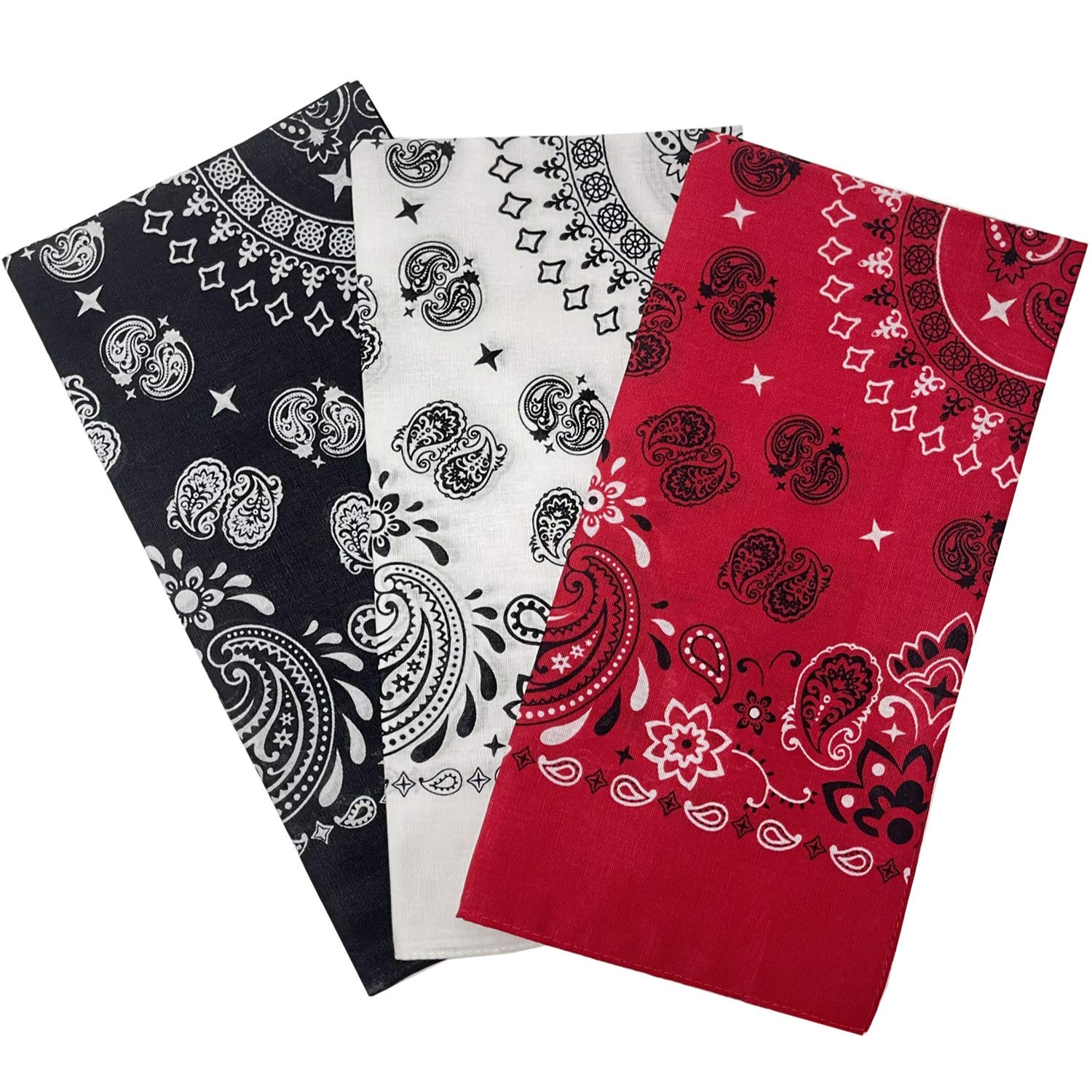 Vamqor 3pcs Bandana for women and men 100% Cotton Custom Fashion Paisley Design Multifunctional Outdoor Square Handkerchief（1 pack assorted）