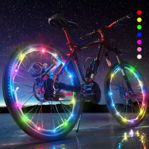 2-tire pack bike wheel lights - waterproof led bike spoke lights for adult bike/kids bike night riding - 7 colors led outdoor bicycle tire safety light bike spoke decorations