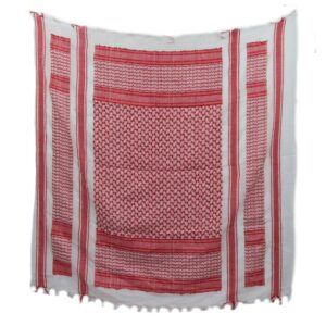 M MCGUIRE GEAR Shemagh Tactical Scarf, Middle Eastern Desert Scarf, Arab Scarf, Keffiyeh, Military Style, 42" x 42", Bandana, Hood, White/Red, 100% Cotton