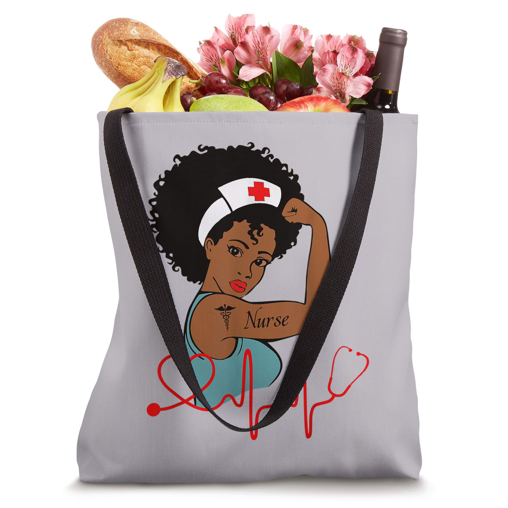 Womens Black Strong Nurse Afro Love Melanin African American Tote Bag