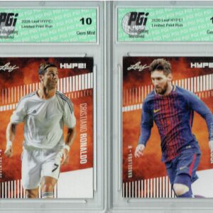 2) Cristiano Ronaldo 2020 Leaf HYPE! #47 & Lionel Messi #46 SP Card Lot PGI 10