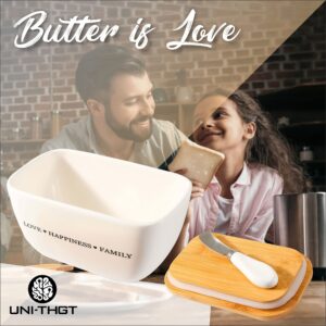 Butter Dish with Lid for Countertop – Butter Keeper – Butter Holder – Butter Container – Butter Dish with Lid and Knife – Butter Tray – Butter Saver – Ceramic Butter Dish with Kinfe Holder by UNI-THGT