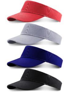 4 pieces kids sports sun visor hats empty top baseball cap running tennis hats (red, light gray, navy blue, black)