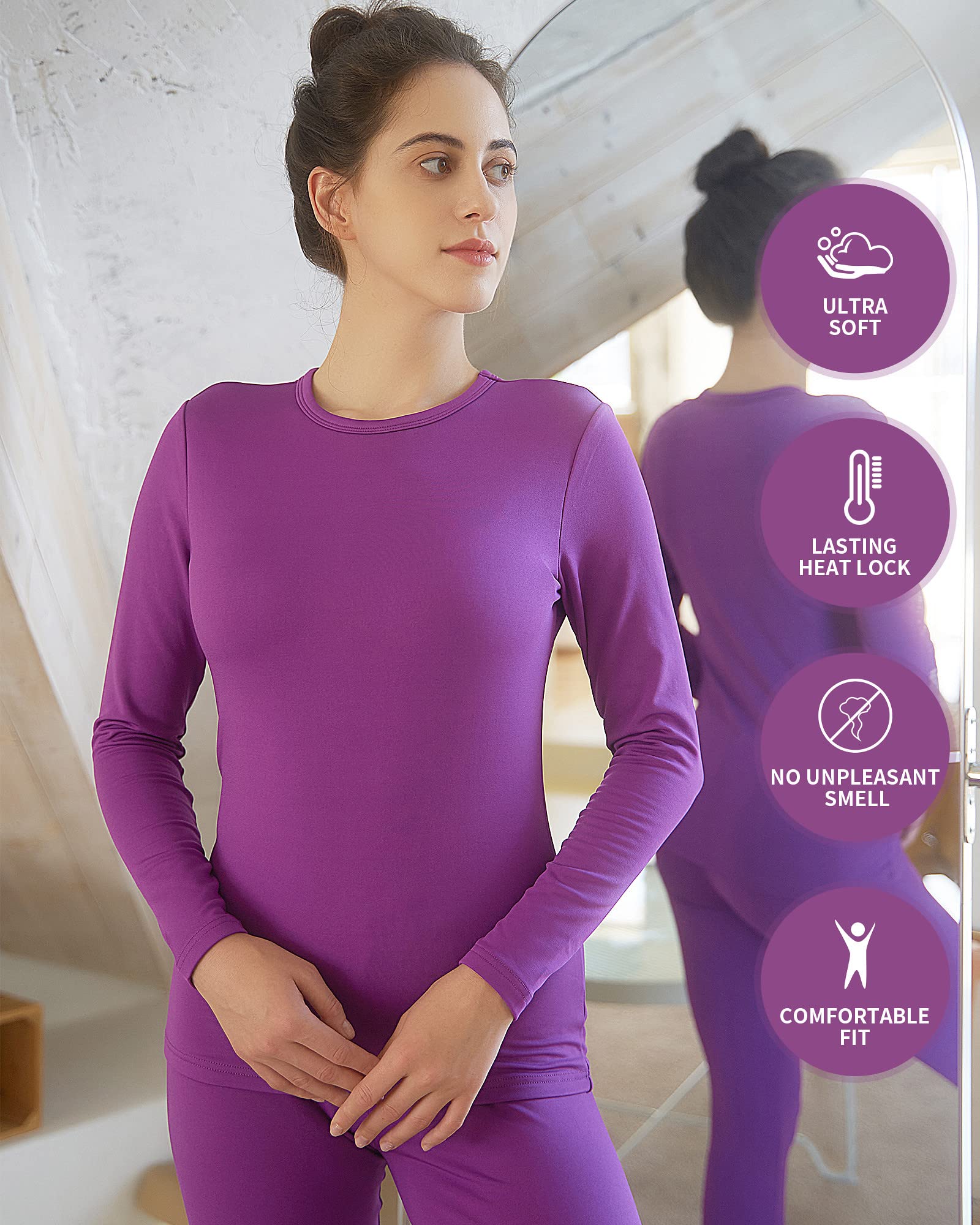 WEERTI Thermal Underwear for Women Long Johns with Fleece Lined, Base Layer Women Cold Weather Top Bottom Purple