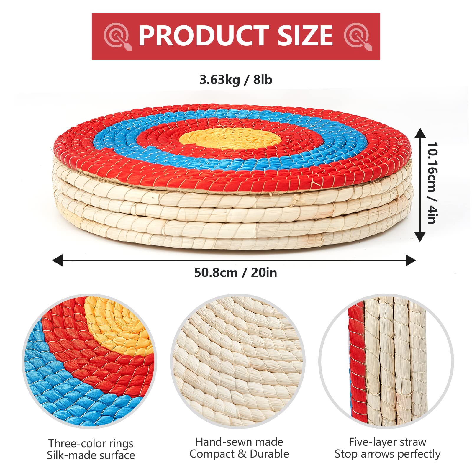 Swatlo 5-Layer Red Straw Target Archery Practice (20 Inch, 8lbs)