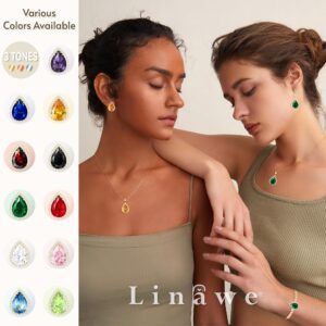 Linawe Emerald Green Earrings for Women Trendy, 14K Gold faux Diamond Rhinestone Cubic Zirconia Crystal Earrings, Teardrop Birthstone Lime Green Earrings, Wedding Jewelry Set